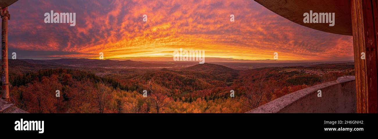 Sunset panoramic view into the Murg valley and upper Rhine valley Stock ...