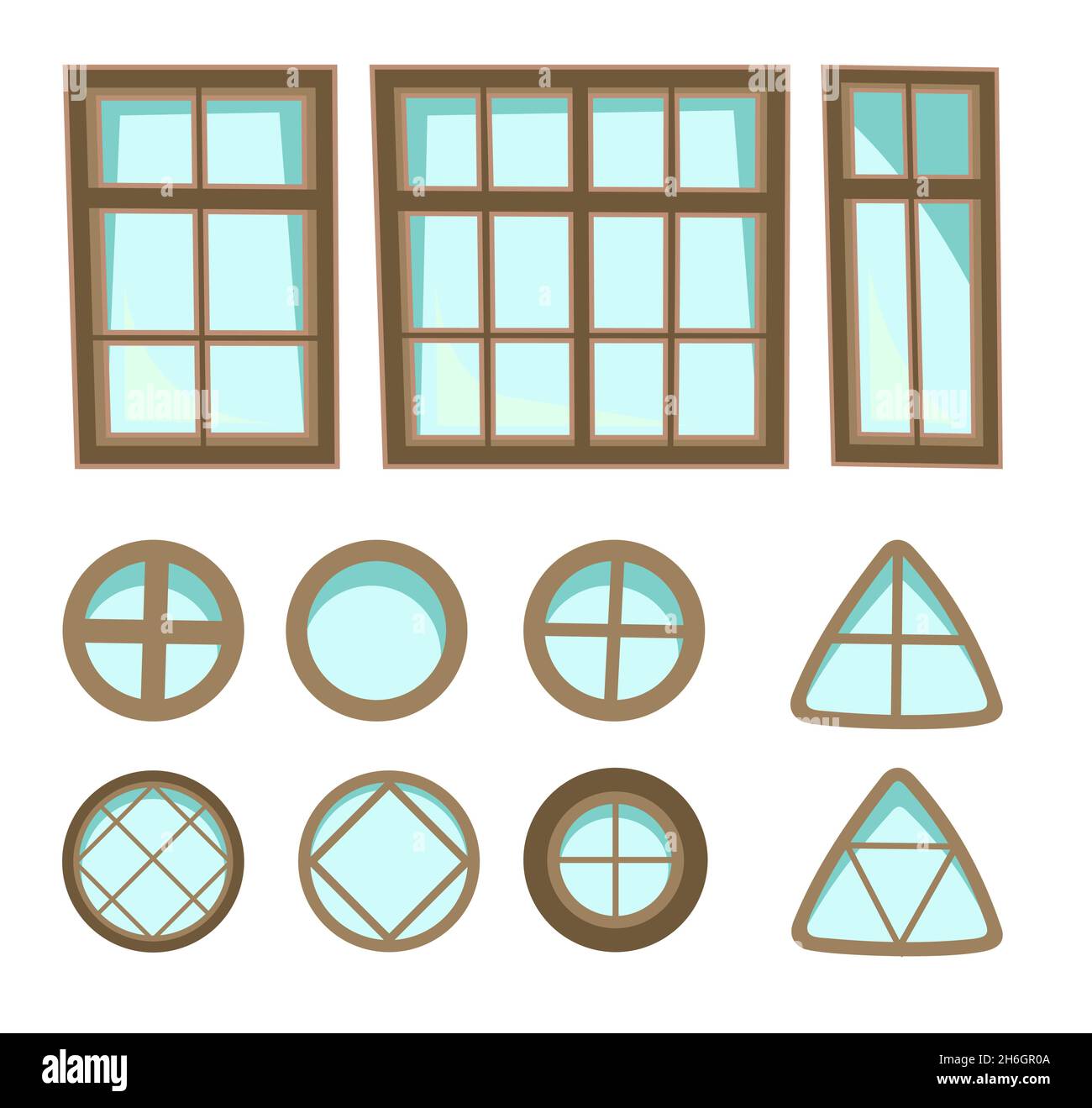 Set of different windows. Simple and flat style. Blue glass. Day ...