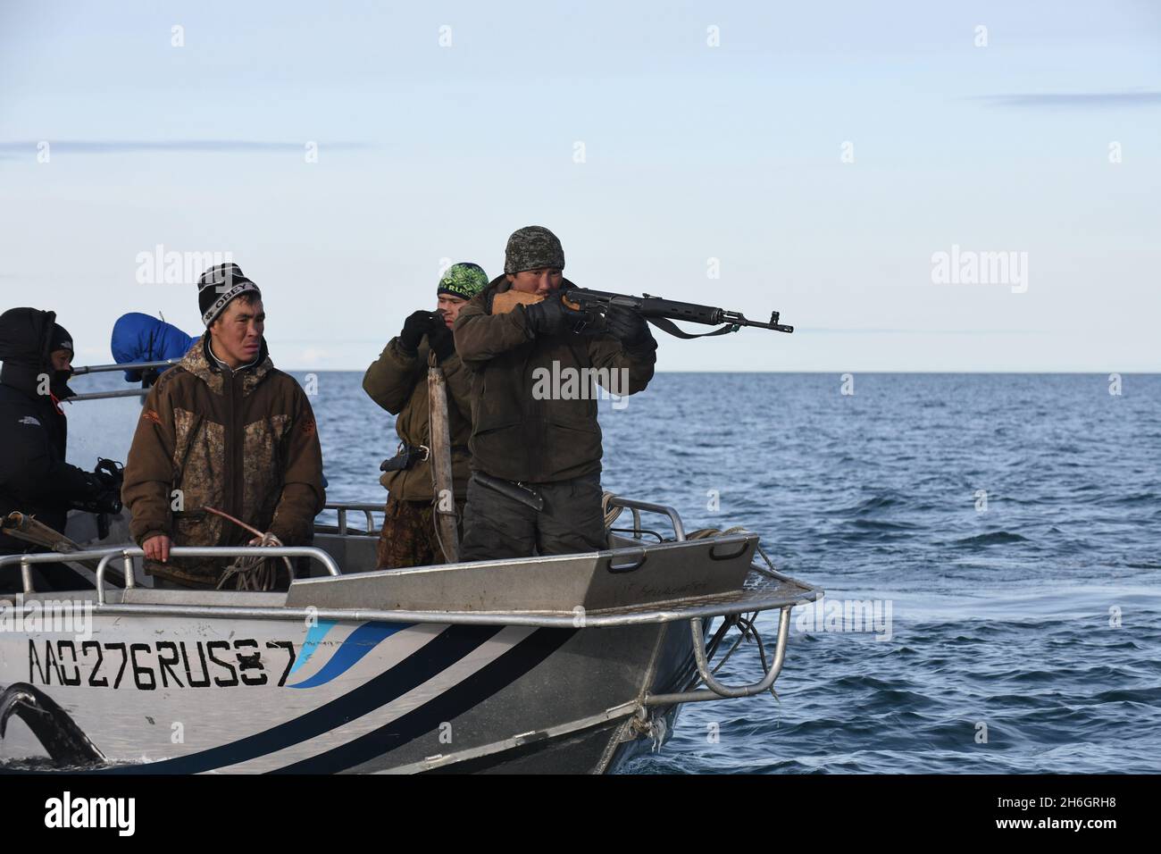 Russia, Chukotka Autonomous Okrug. Walrus hunting. Indigenous people of ...