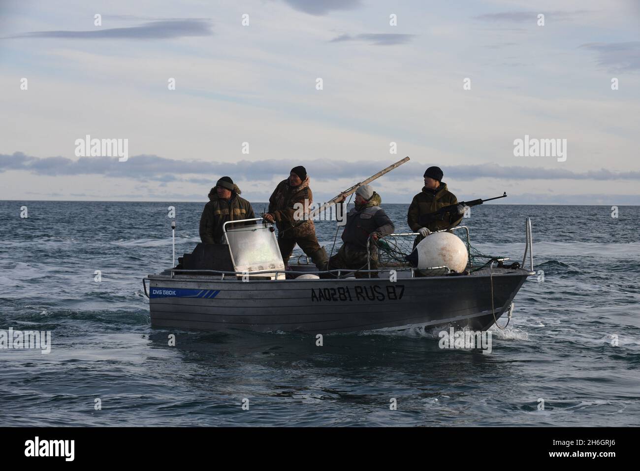 Russia, Chukotka Autonomous Okrug. Walrus hunting. Indigenous people of ...