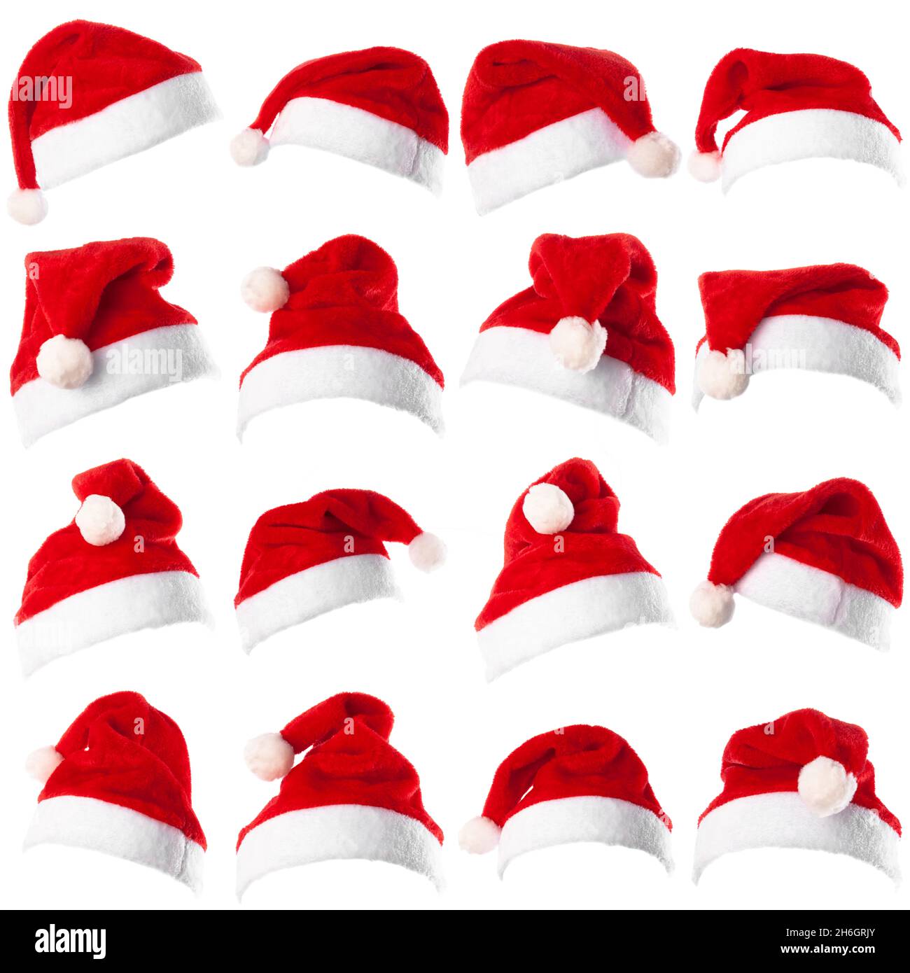 Set of 16 red Santa Claus hats isolated on white background Stock Photo ...