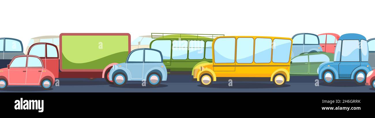 Seamless horizontal Heavy traffic on asphalt road. Cartoon illustration ...
