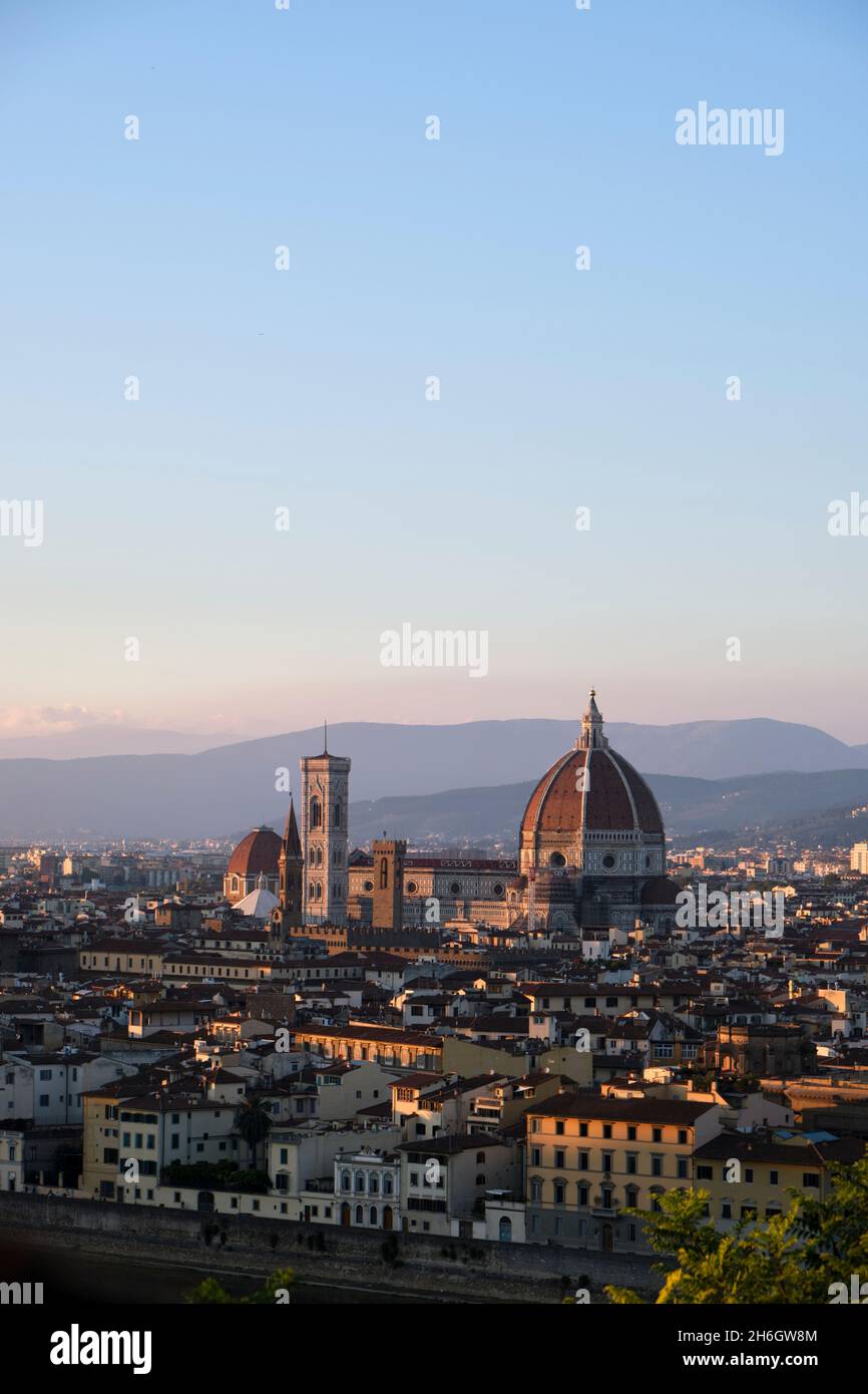 a view of the sunset in Firenze (Florence) from the high with the Arno ...