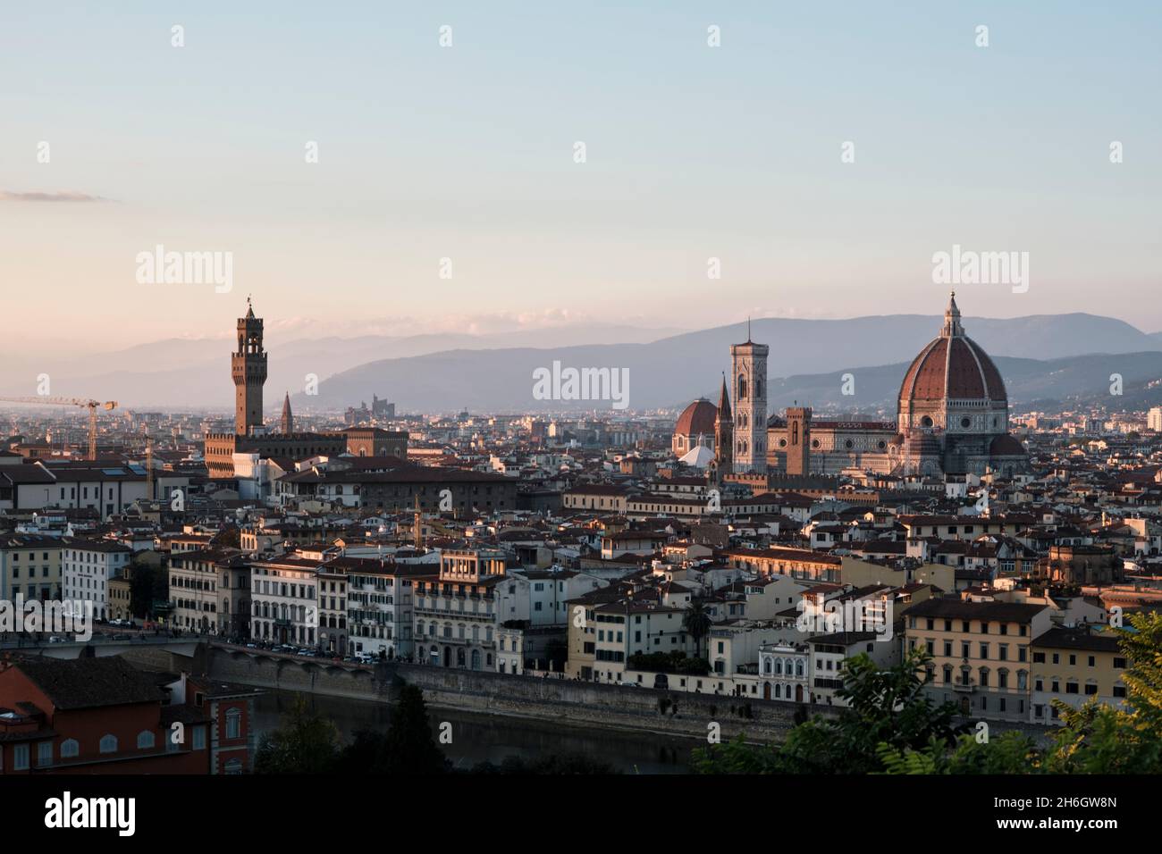 a view of the sunset in Firenze (Florence) from the high with the Arno ...