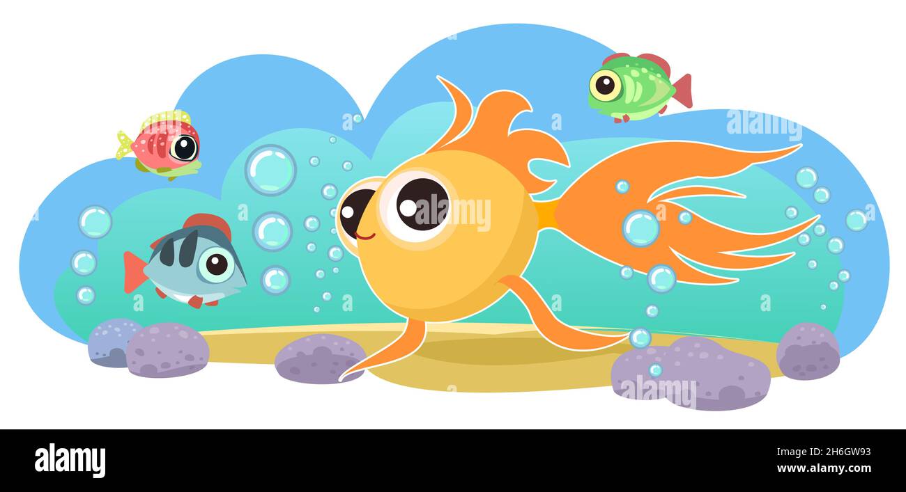 Gold tropical fish. Little landscape. Underwater life. Wild animals ...