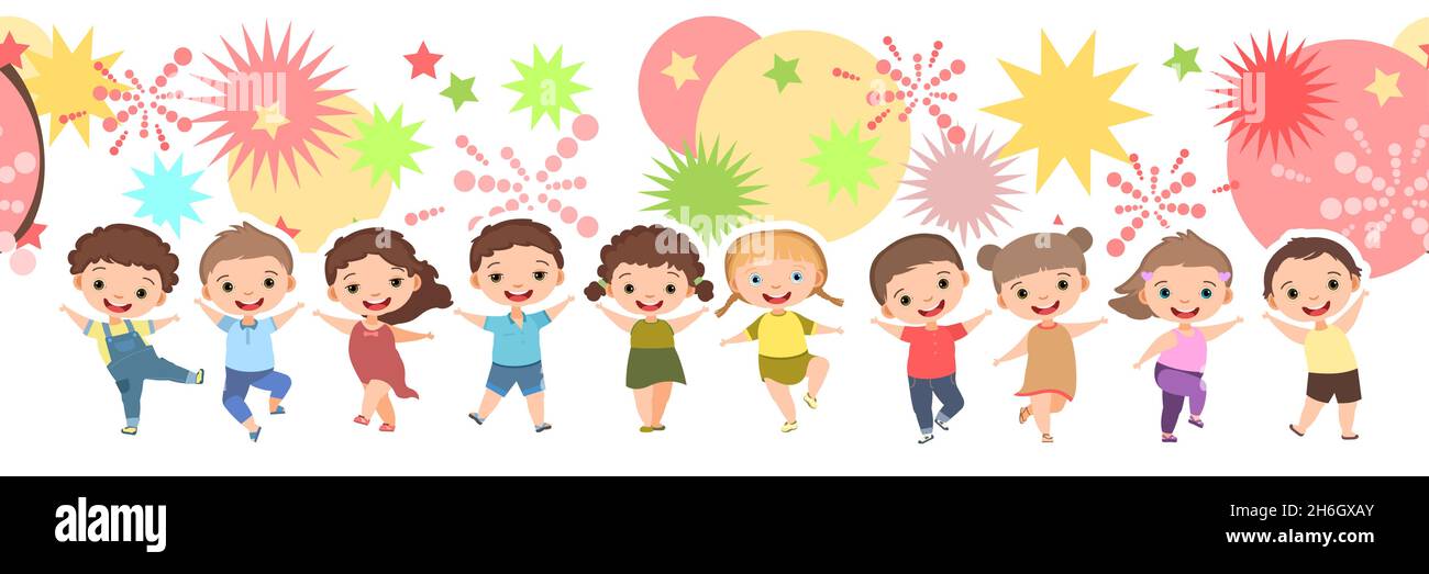 Children dance joy. Happy childhood. Little boys and girls. Kid is ...