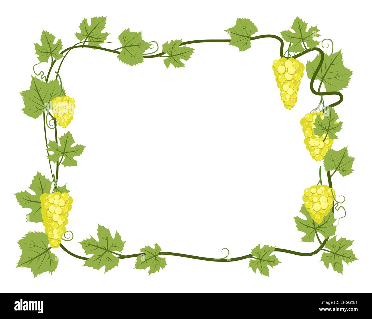 Rectangular Frame. Vine with foliage and bunches of grapes. Viticulture ...