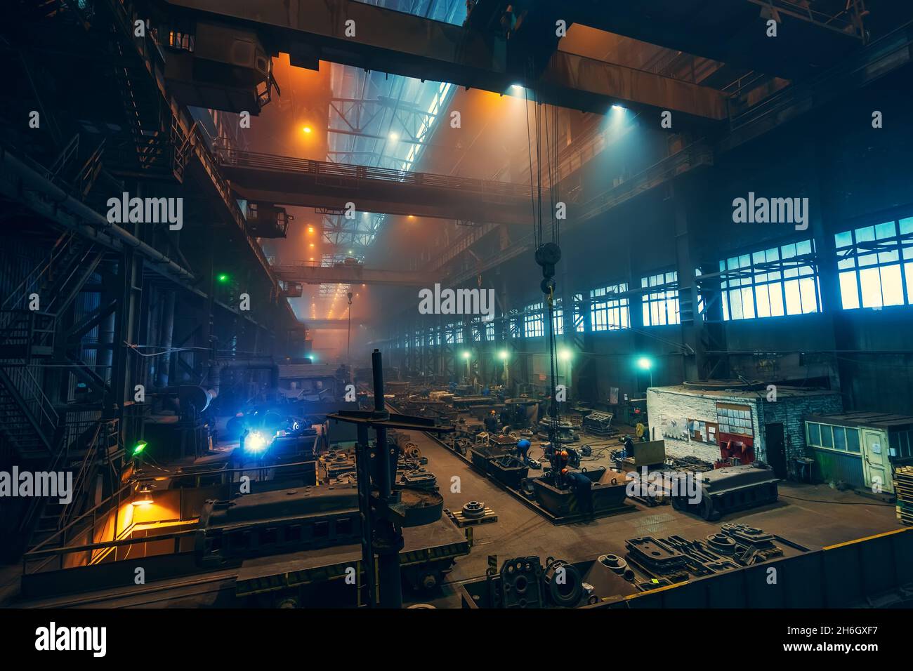 Metallurgical plant. Industrial steel production. Interior of ...