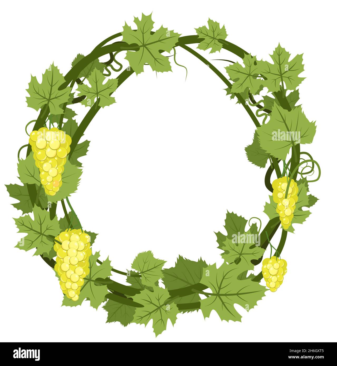 Round Frame. Vine with foliage and bunches of grapes. Viticulture and ...