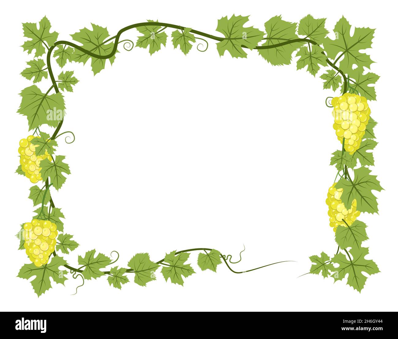 Rectangular Frame. Vine with foliage and bunches of grapes. Viticulture ...