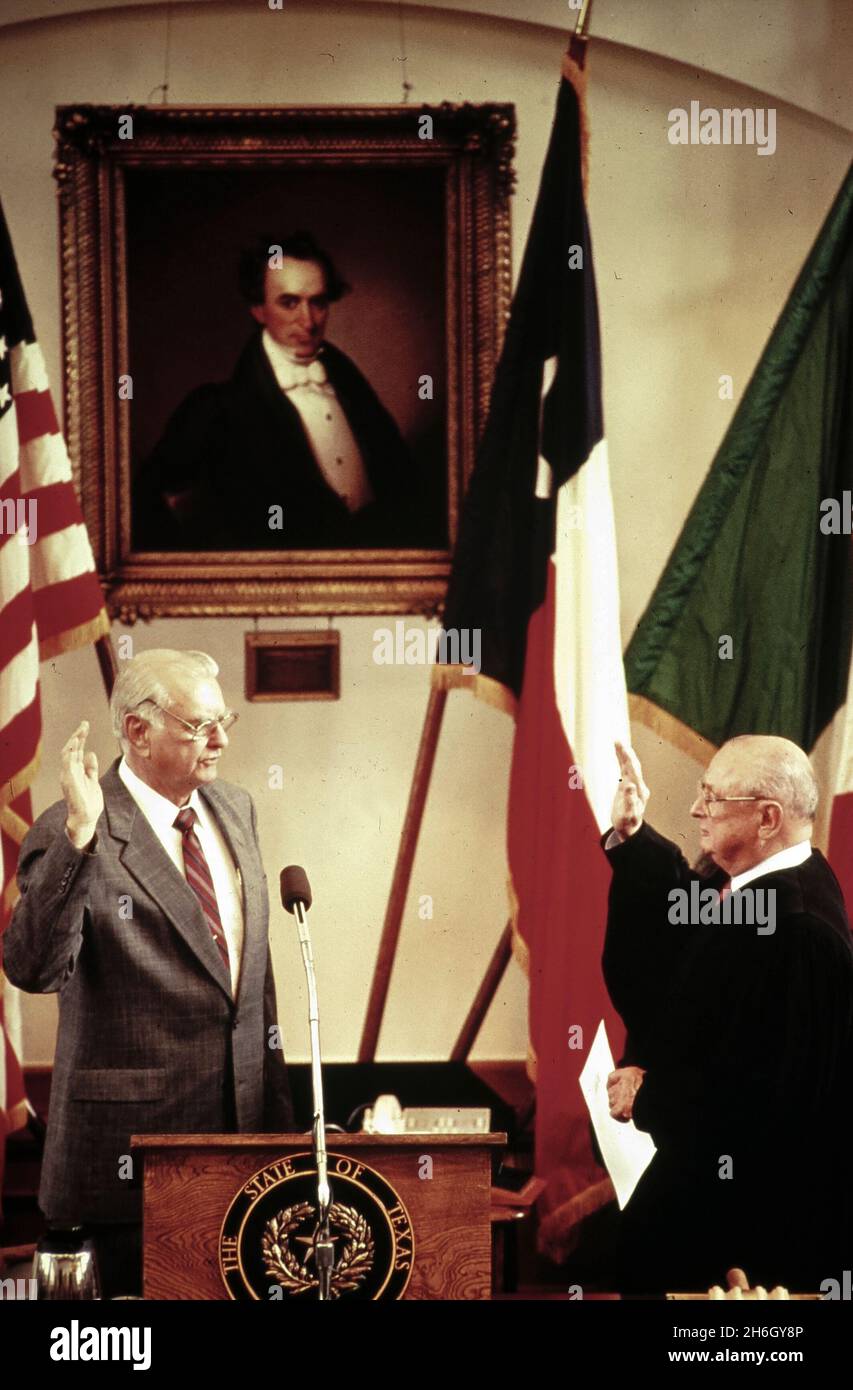 Austin Texas USA, 1989: Swearing-in ceremony of James Nugent (left) to ...