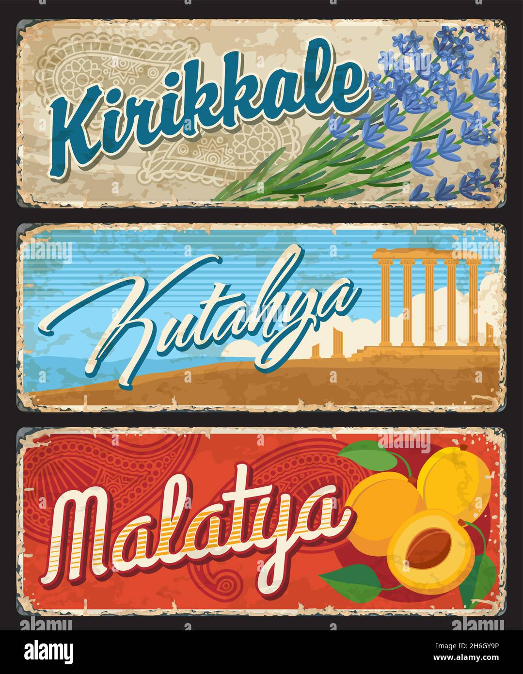 Kirikkale, Kutahya and Malatya Turkey il provinces signs, vector thin ...