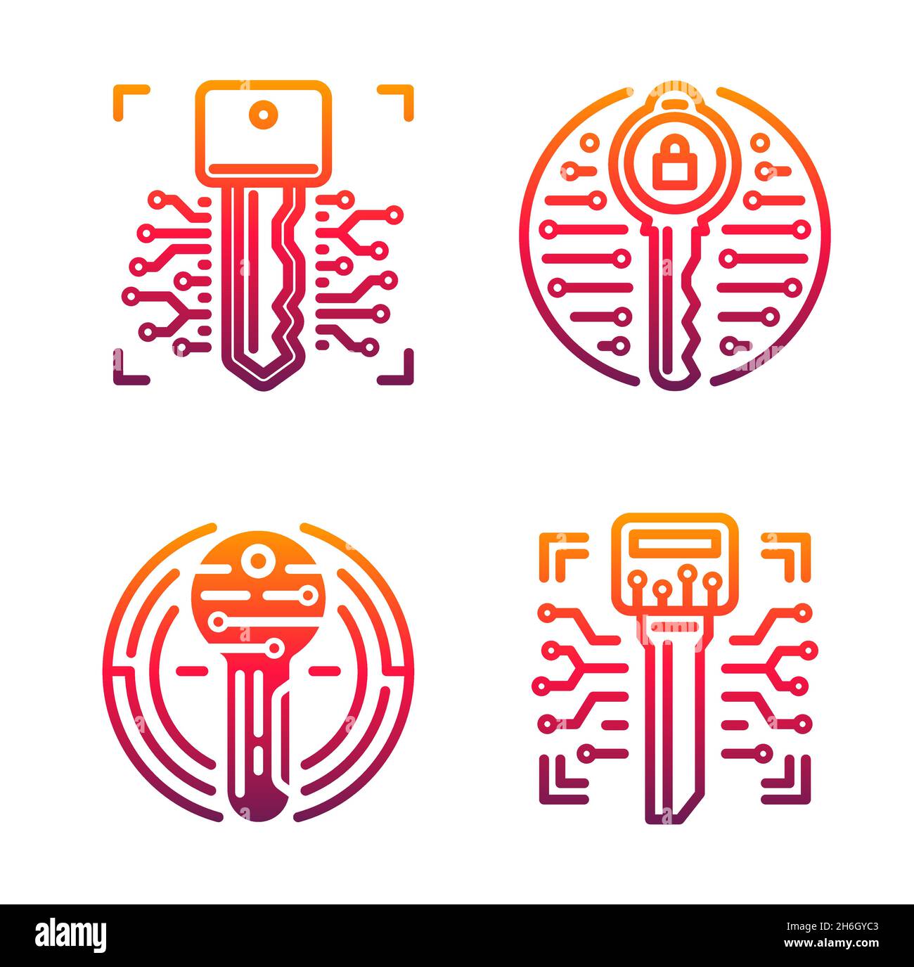 Security key vector icons of cybersecurity and web security design ...