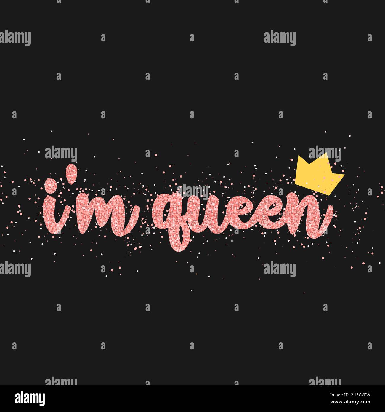 I am queen. Pink glitter lettering. Vector for design, print Stock ...