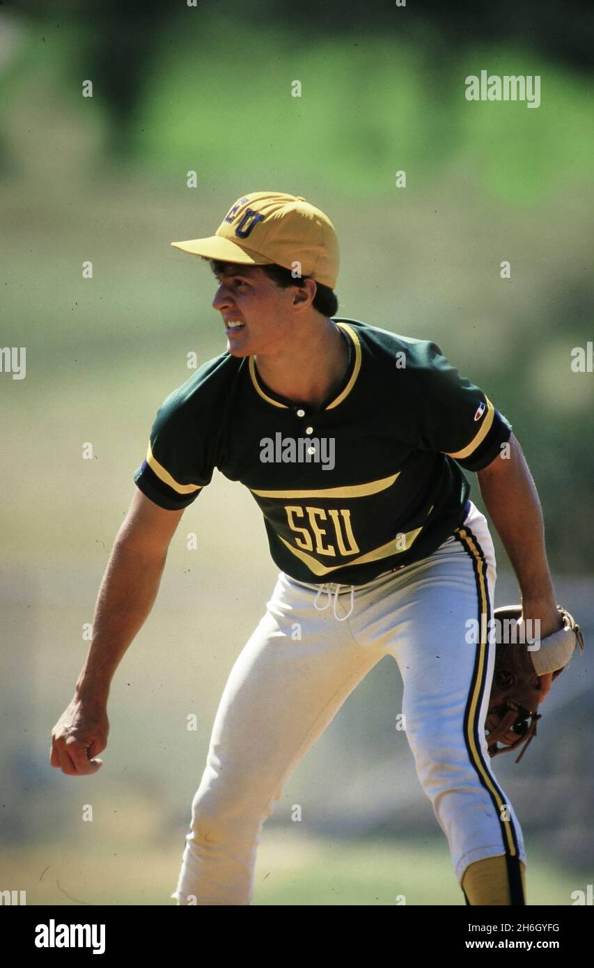 Austin, Texas USA, circa 1988: College baseball player on the team for ...