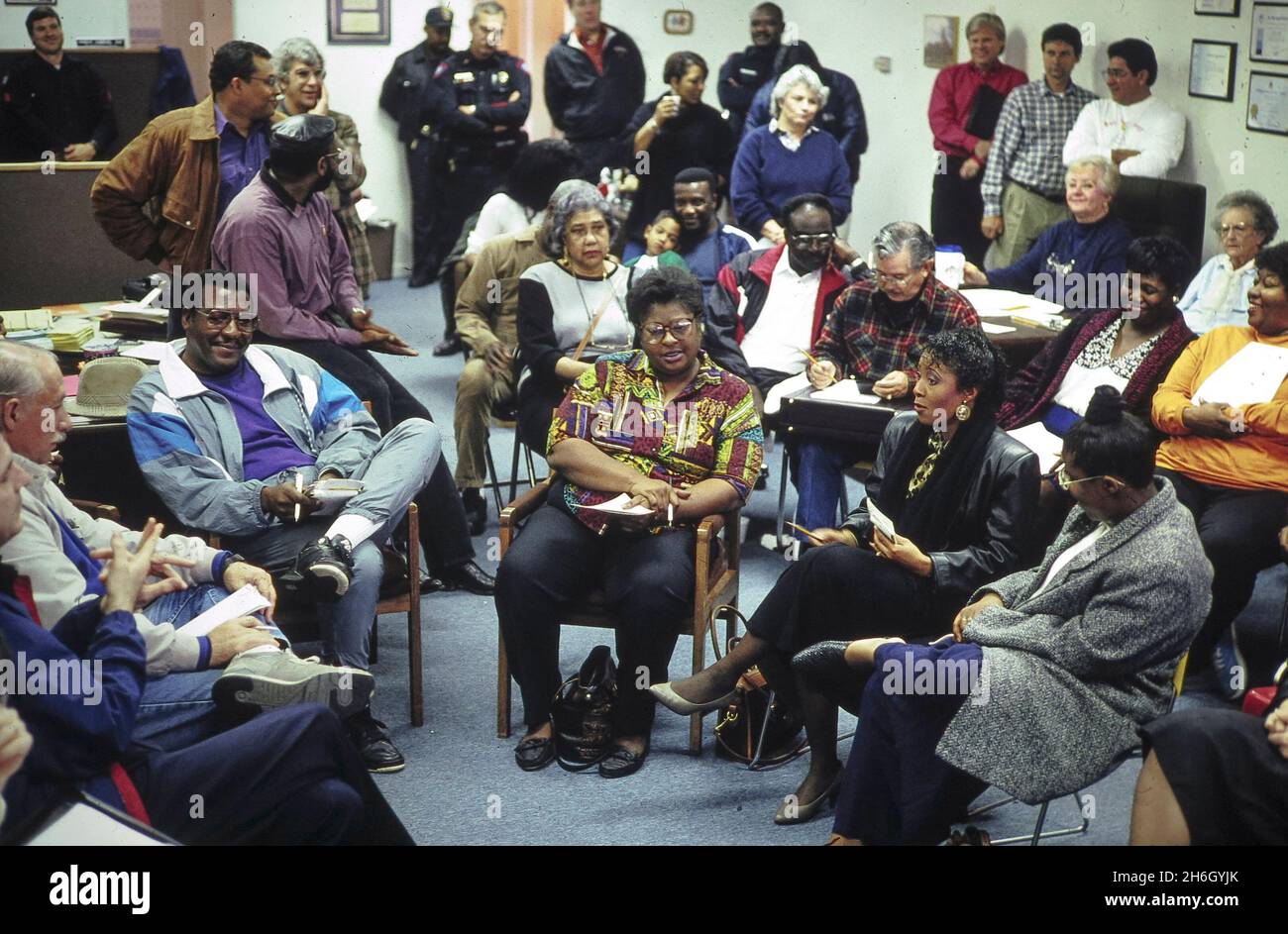 Austin Texas USA, circa 1992: Concerned citizens meeting with police ...