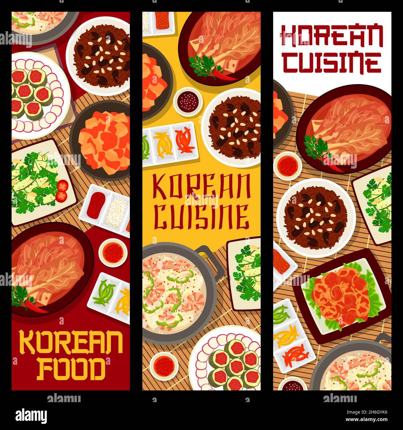 Korean cuisine food banners, Asian restaurant menu, vector Korea rice ...
