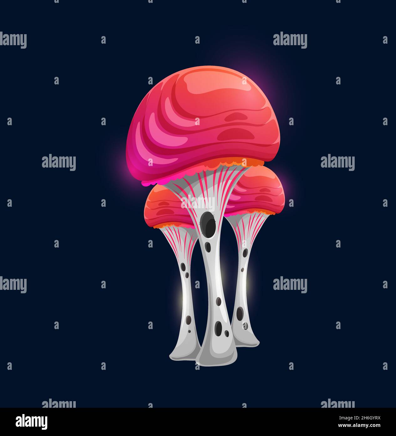 Fantasy magic lean red mushroom, vector alien fungus, cartoon beautiful ...
