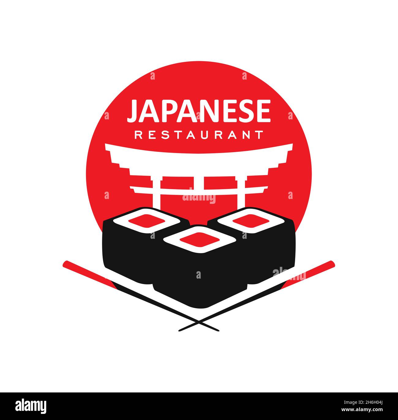 Japanese cuisine restaurant icon with rolls, Torii gate and sticks ...