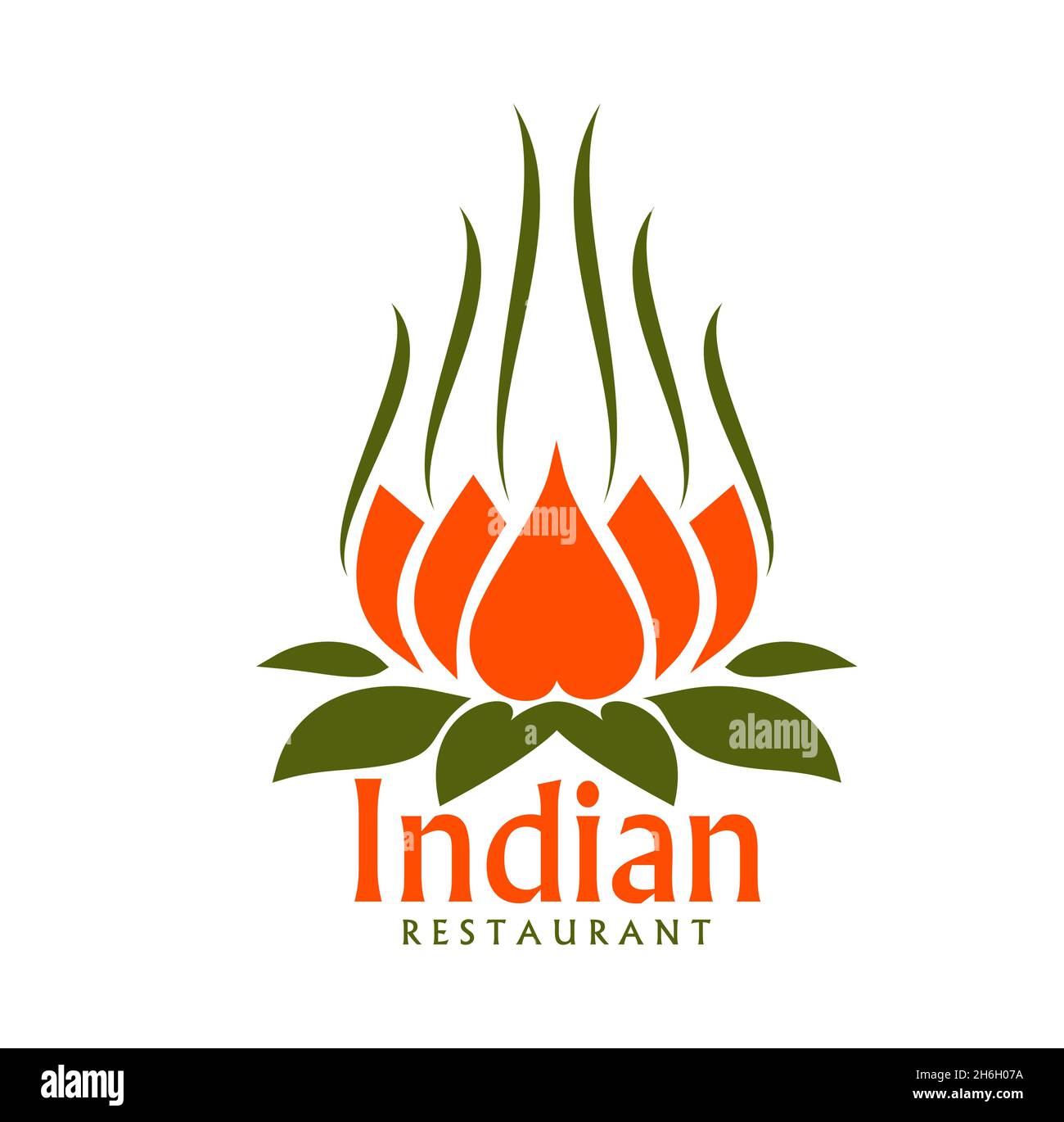 Indian restaurant icon with vector lotus flower. Indian cuisine ...