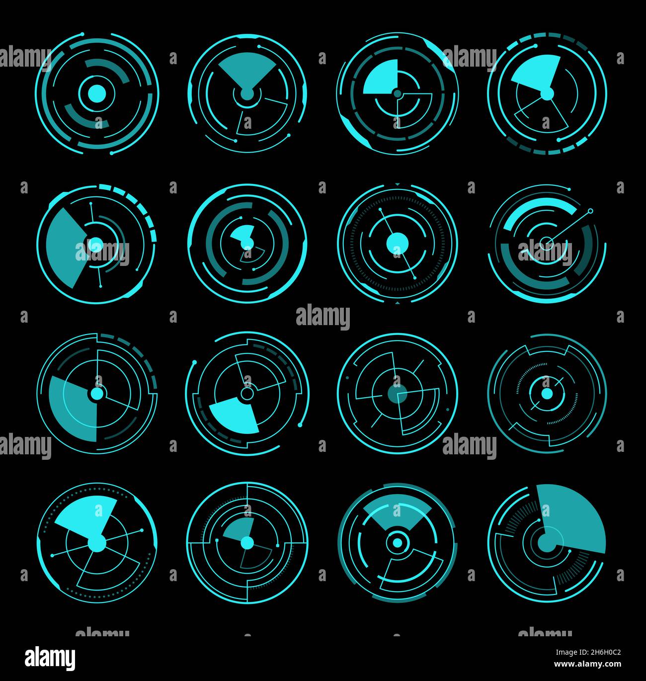 HUD interface round radars, futuristic circles game UI, vector icons ...