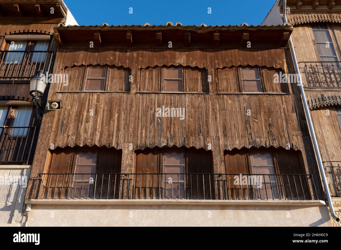 Half-timber and adobe buildings in the historic Plaza del Coso in ...