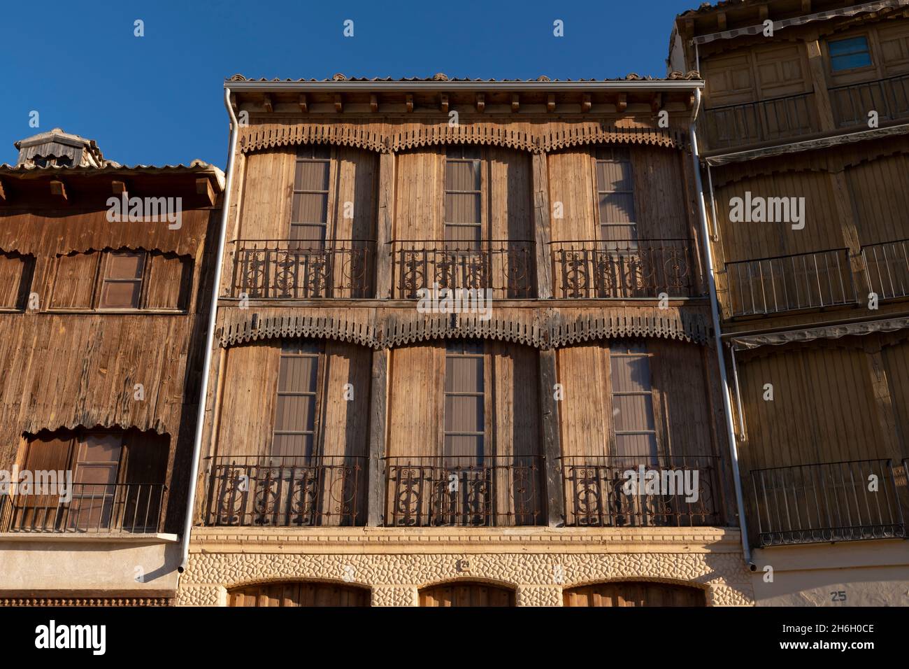 Half-timber and adobe buildings in the historic Plaza del Coso in ...