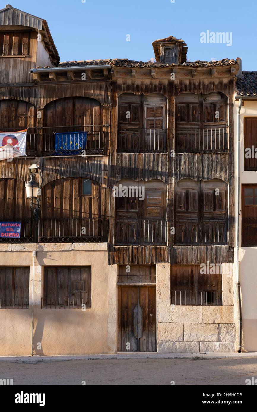 Half-timber and adobe buildings in the historic Plaza del Coso in ...