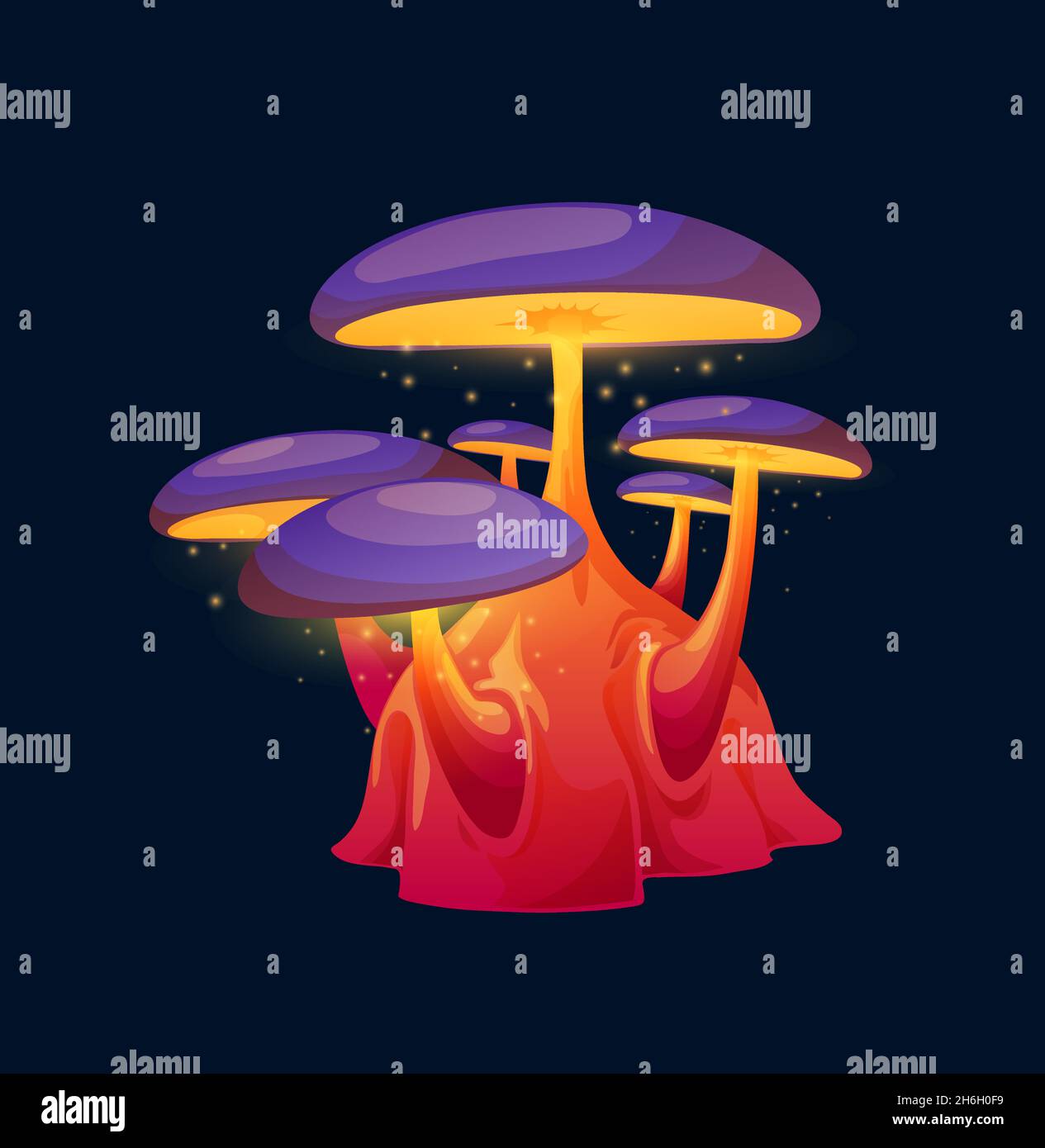 Fantasy magic toxic purple mushroom, vector flickering alien fungus ...
