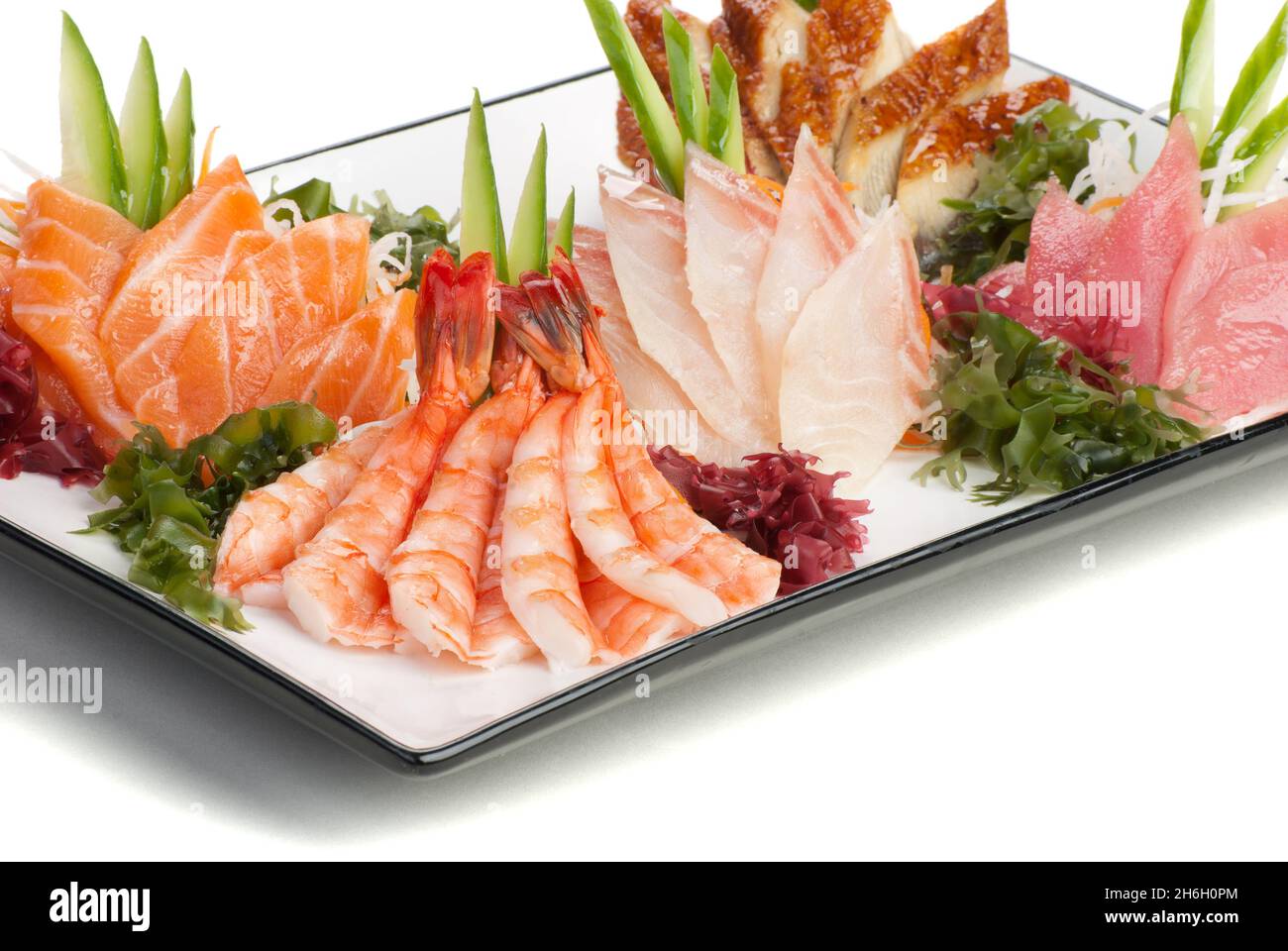 Set of Sashimi on Daikon with Seaweed, Cucumber Stock Photo - Alamy