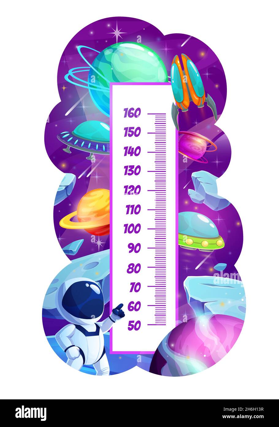Kids height chart astronaut and galaxy planets growth measure meter ...