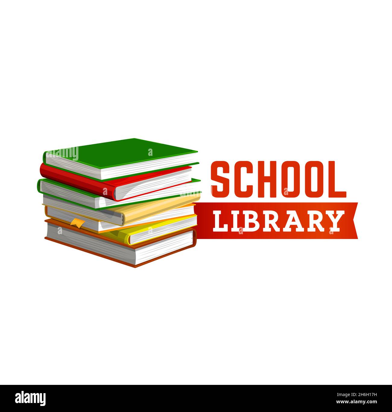 School library vector icon with pile of books, education, study and ...