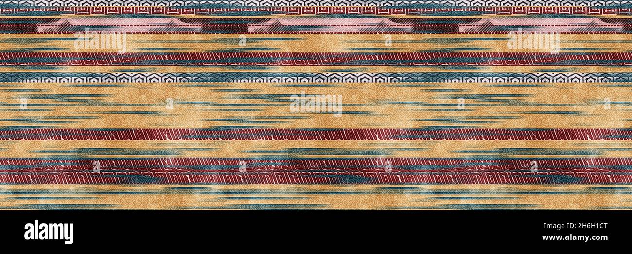 Seamless tribal ethnic stripe grungy border surface pattern design for ...