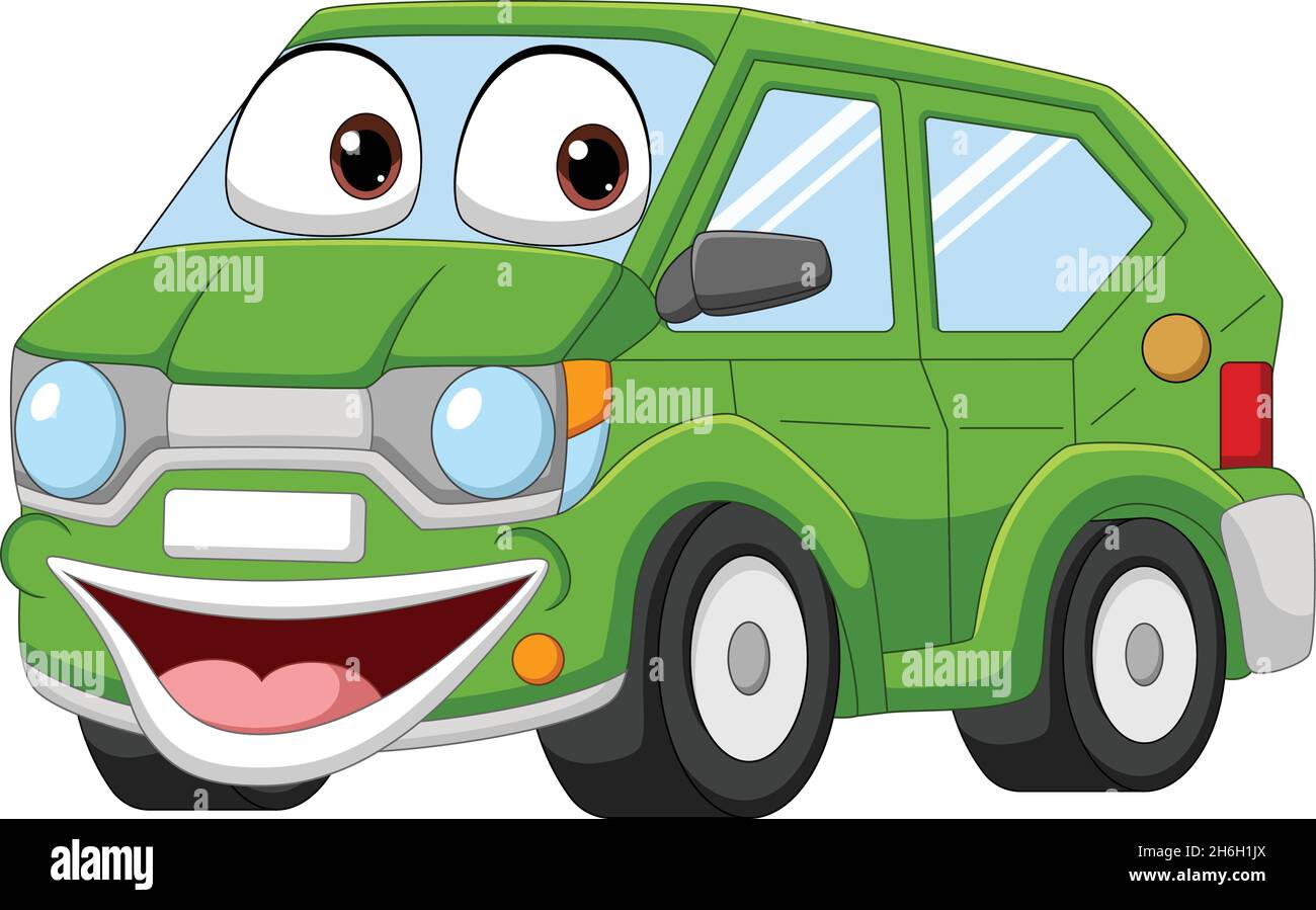 Cartoon happy green car on white background Stock Vector Image & Art ...