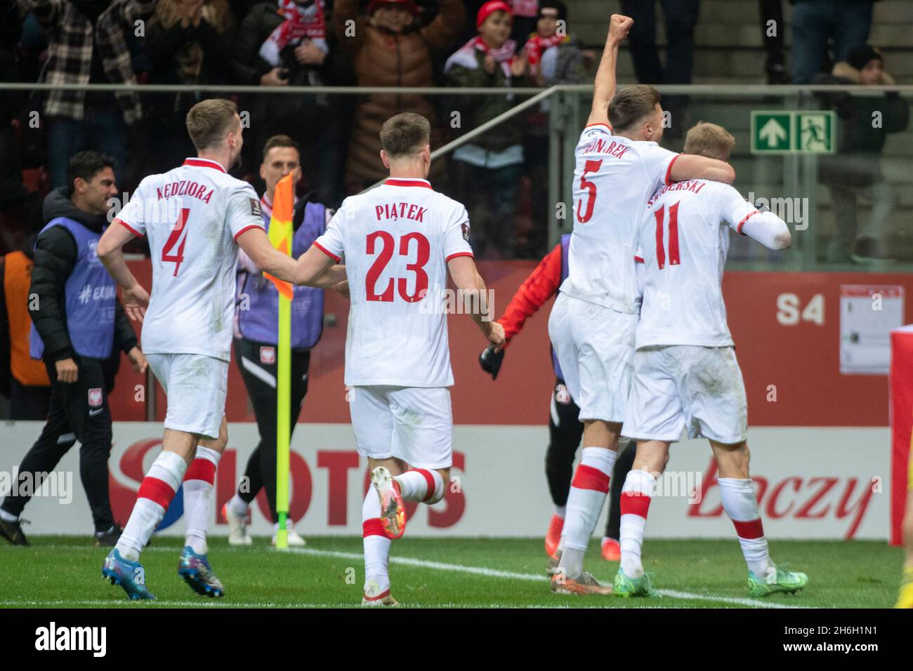 Karol SWIDERSKI of Poland celebrates scoring with teammates during the ...