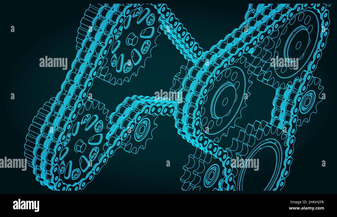 Stylized vector illustration of chain drive and gears close up Stock ...