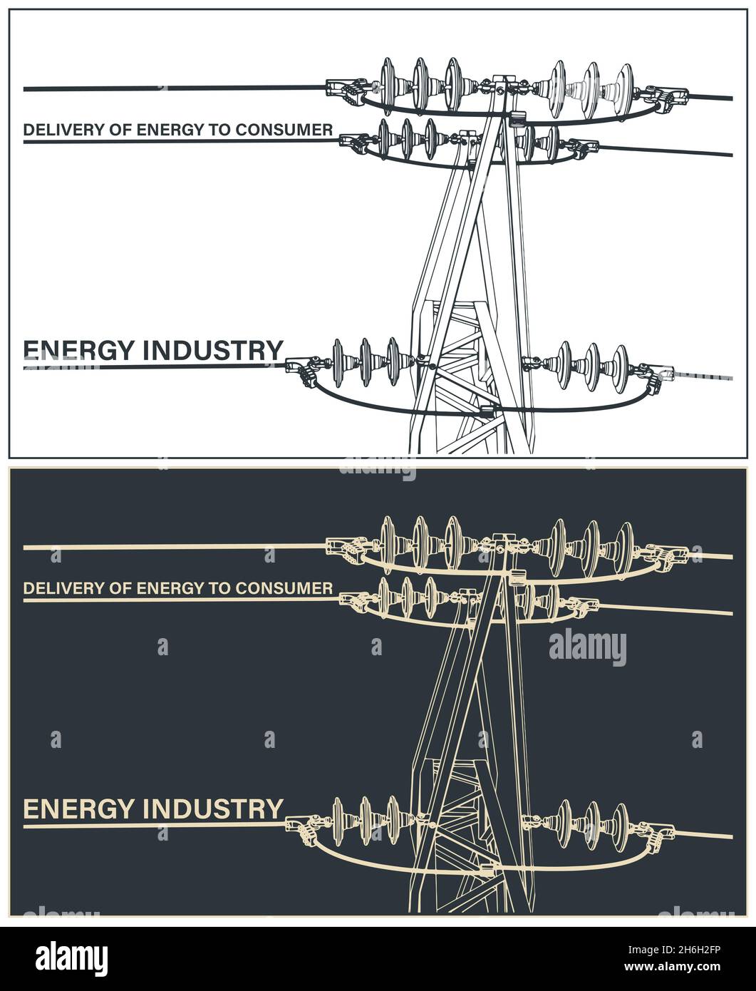 Stylized vector illustration on the theme of electricity delivery to ...