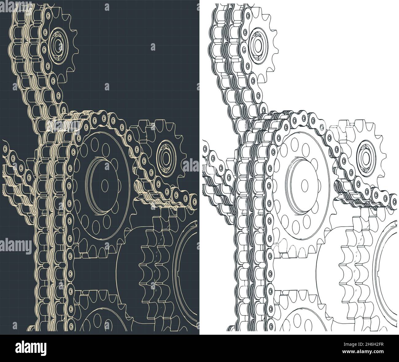 Stylized vector illustration of chain drive and gears close up Stock ...