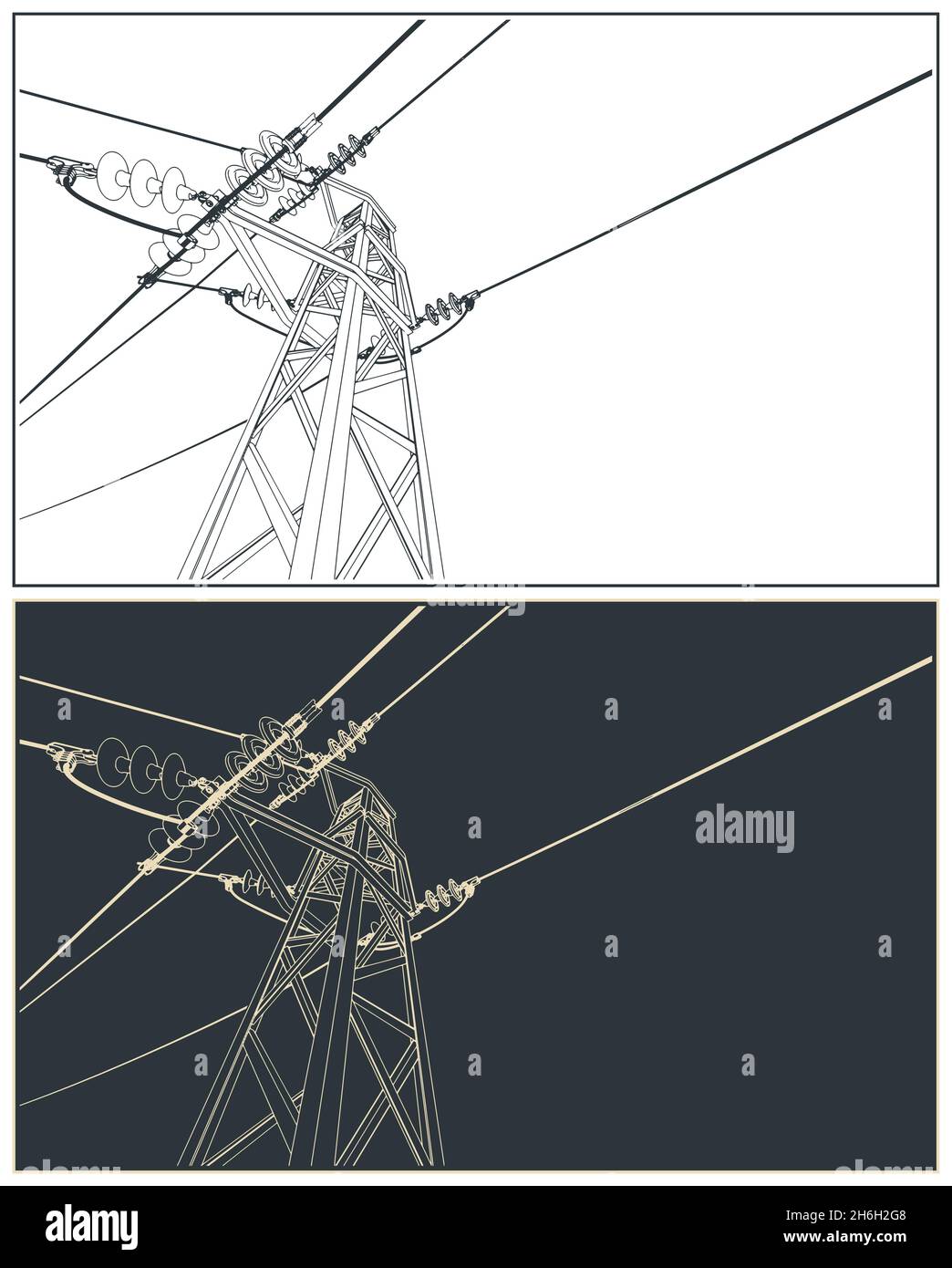 Stylized vector illustration of a high voltage line close up Stock ...