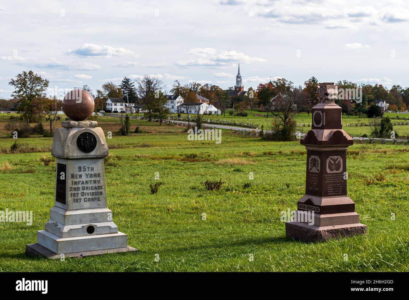Monuments to the 95th New York and 6th Wisconsin Regiments on Reynolds ...