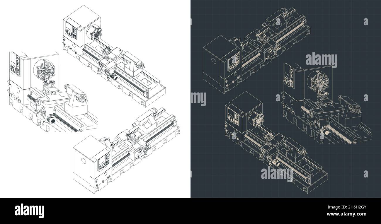 Stylized vector illustration of isometric blueprints of mechanical lathe Stock Vector Image ...