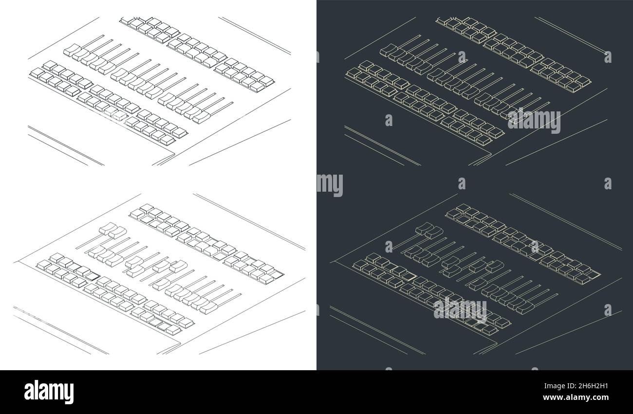 Stylized vector illustration of isometric drawings of mixing control ...