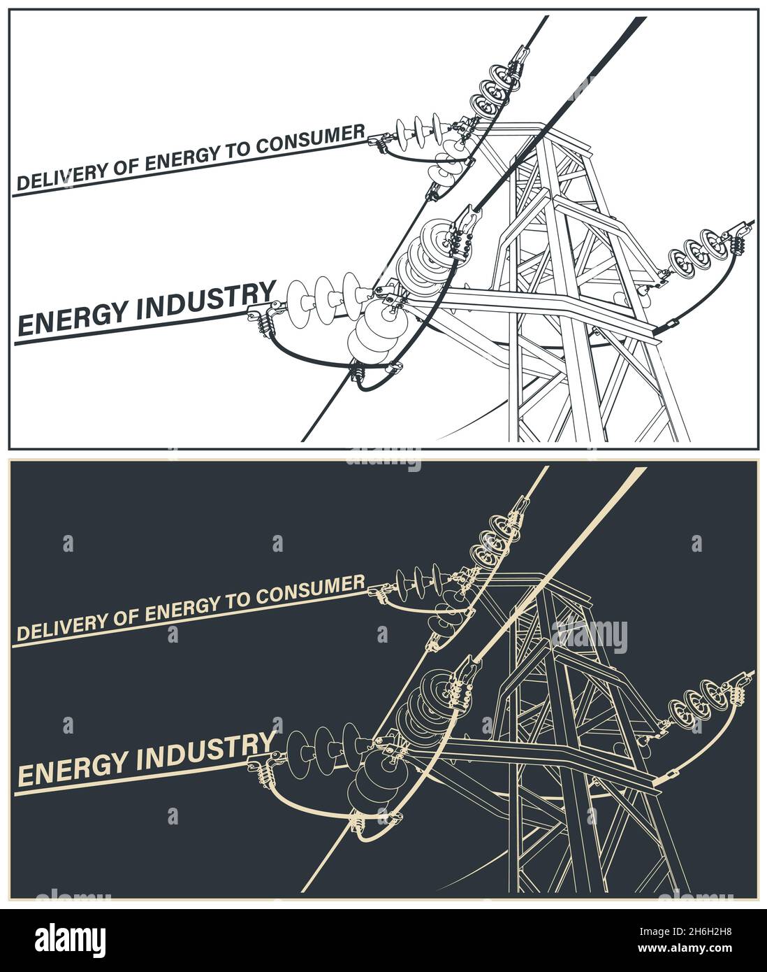 Stylized vector illustration on the theme of electricity delivery to ...