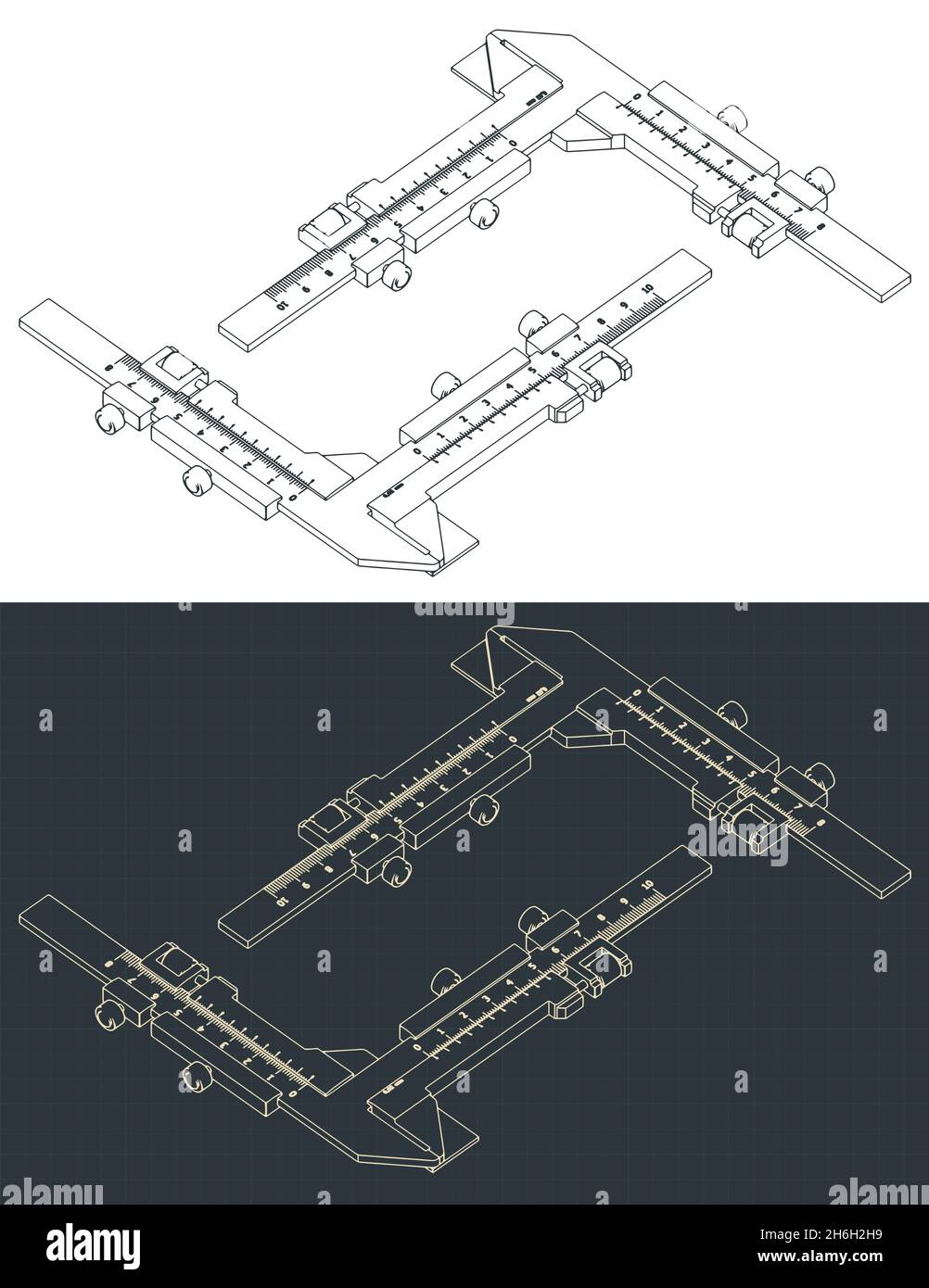 Stylized vector illustration of isometric blueprints of analog ...