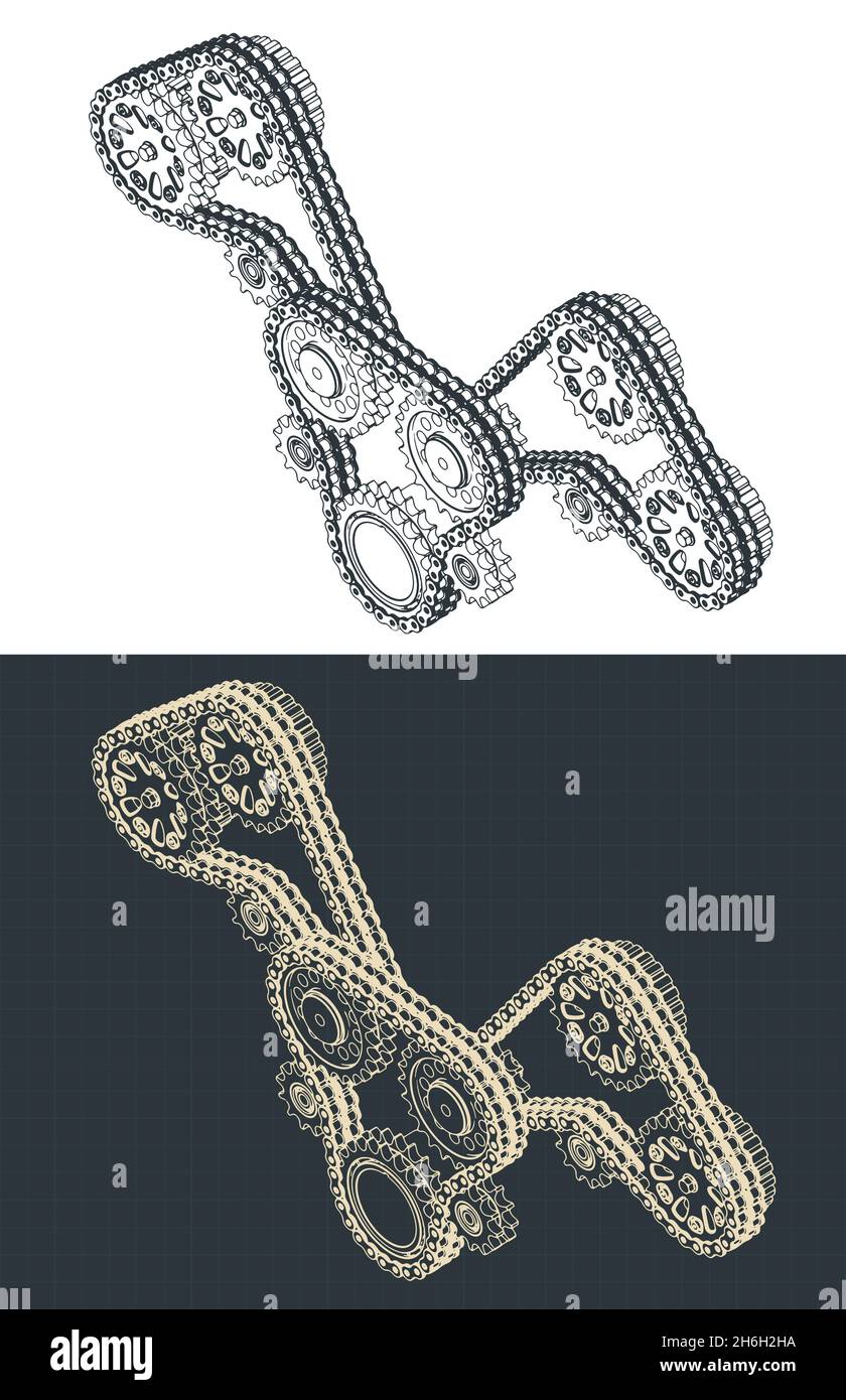 Stylized vector illustration of isometric drawings of chain drive and ...