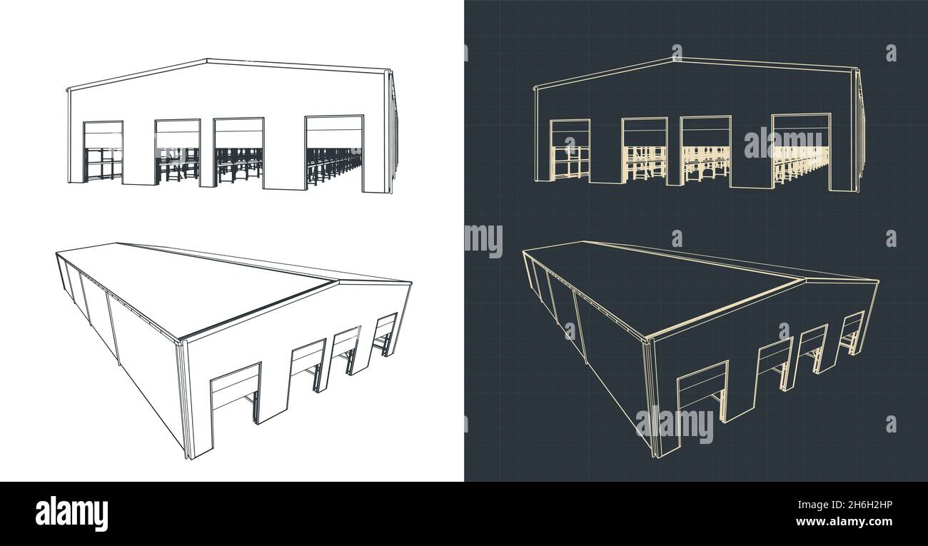 Stylized vector illustration of sketches of Industrial warehouse Stock ...