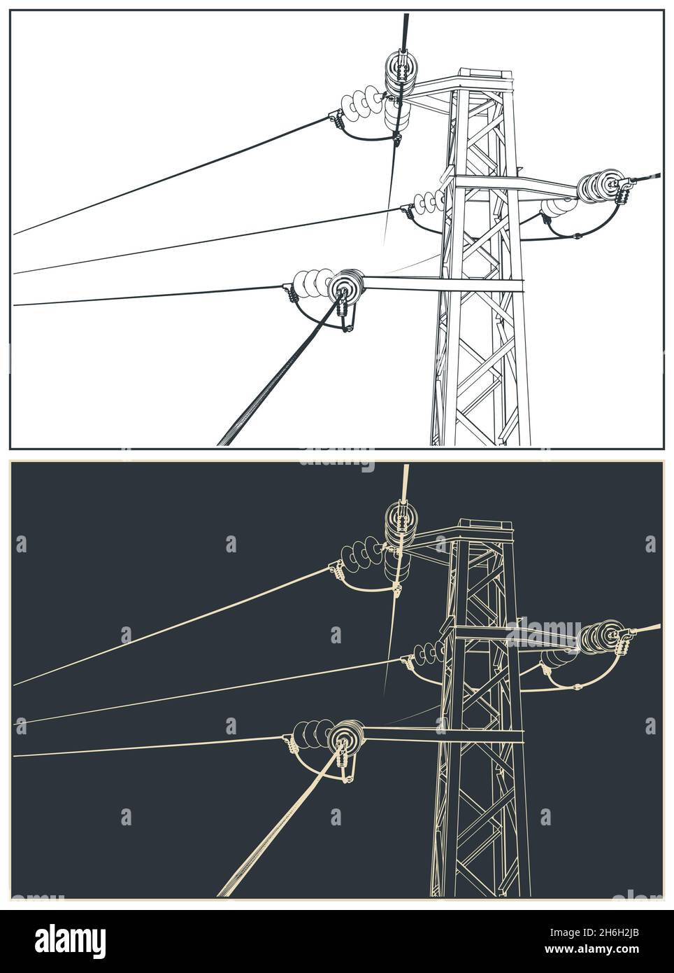 Stylized vector illustrations of a high voltage line close up Stock ...
