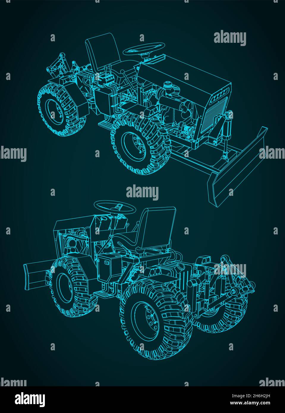 Stylized vector illustration of drawings of mini tractor Stock Vector ...