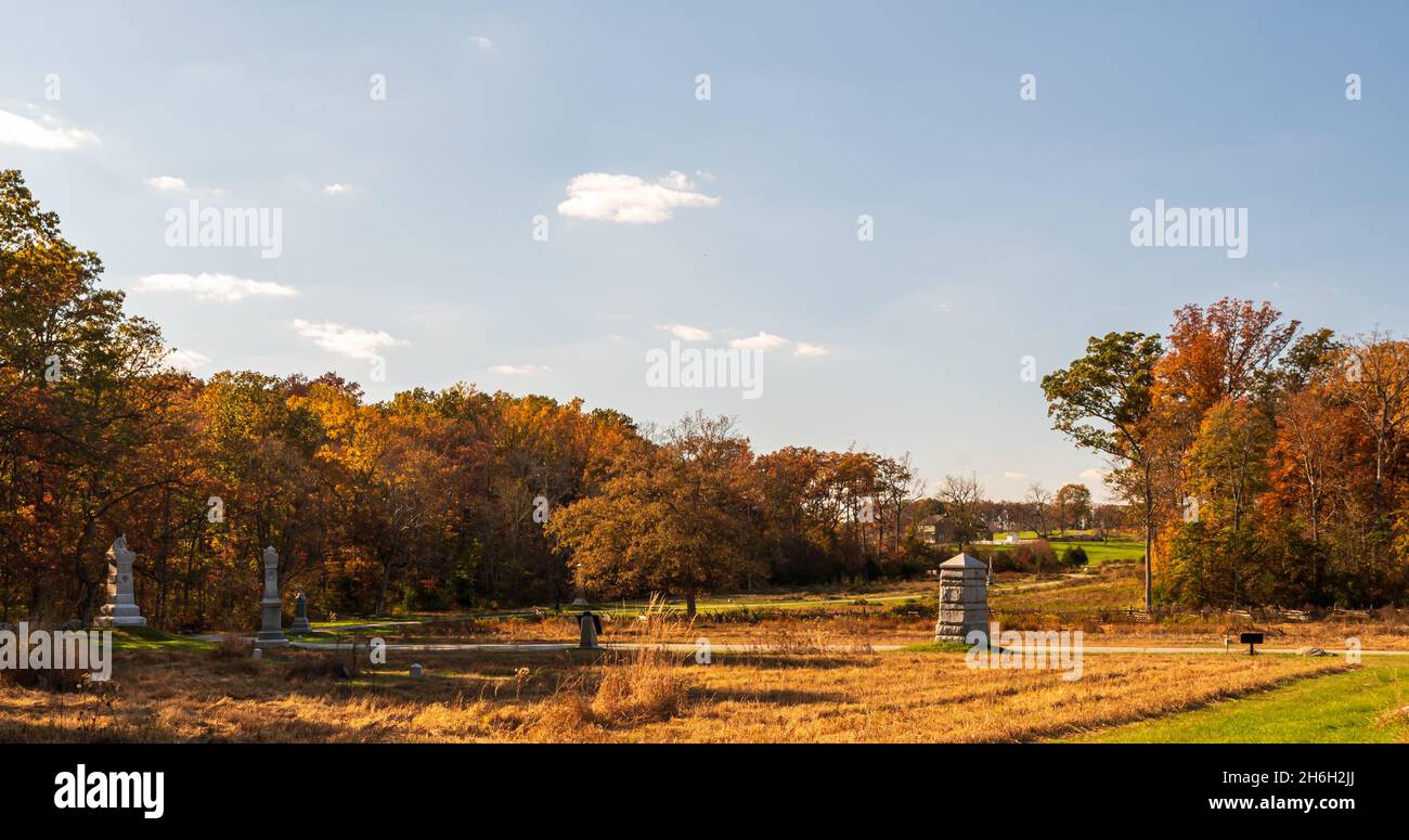 Union Monuments along DeTrobriand Avenue with the Rose farm in the ...