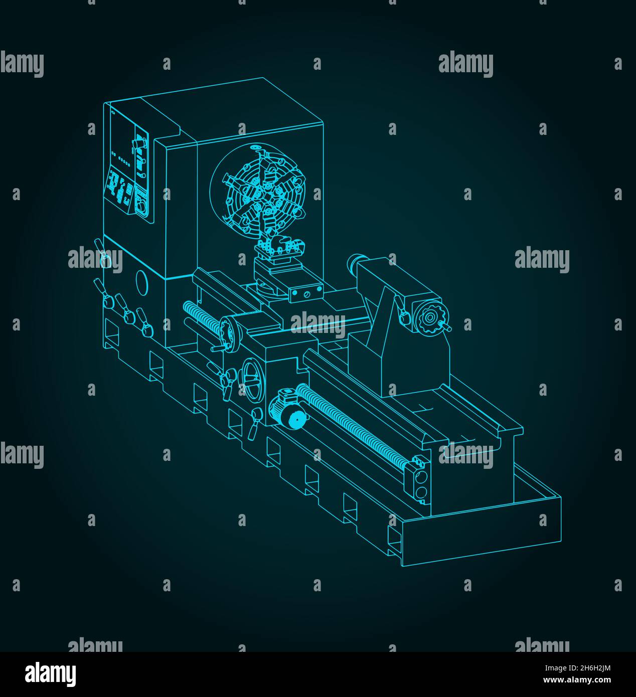 Stylized vector illustration of drawings of mechanical lathe Stock ...